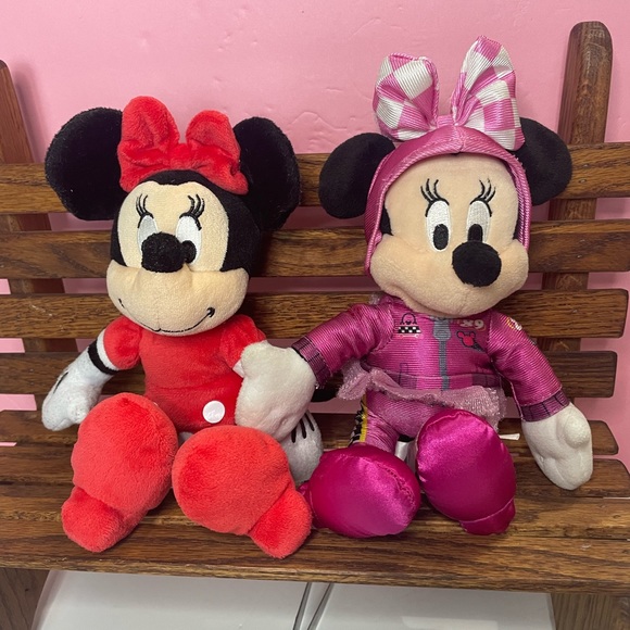 Disney | Toys | Disney Minnie Mouse Plush Lot Of 2 Racer Minnie | Poshmark